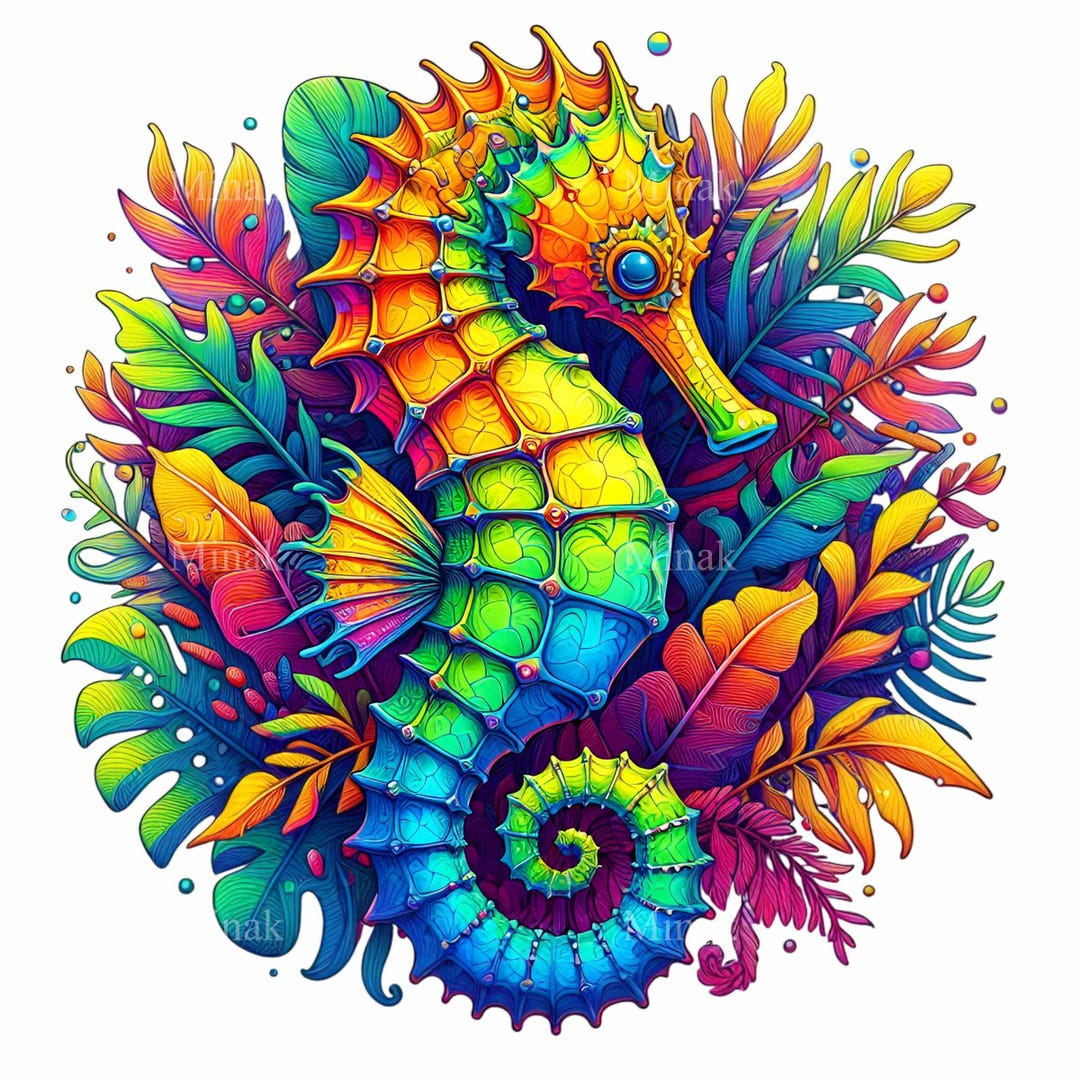 10 PNG Rainbow Seahorse Clipart, Colorful Marine Tropical Sublimation ...