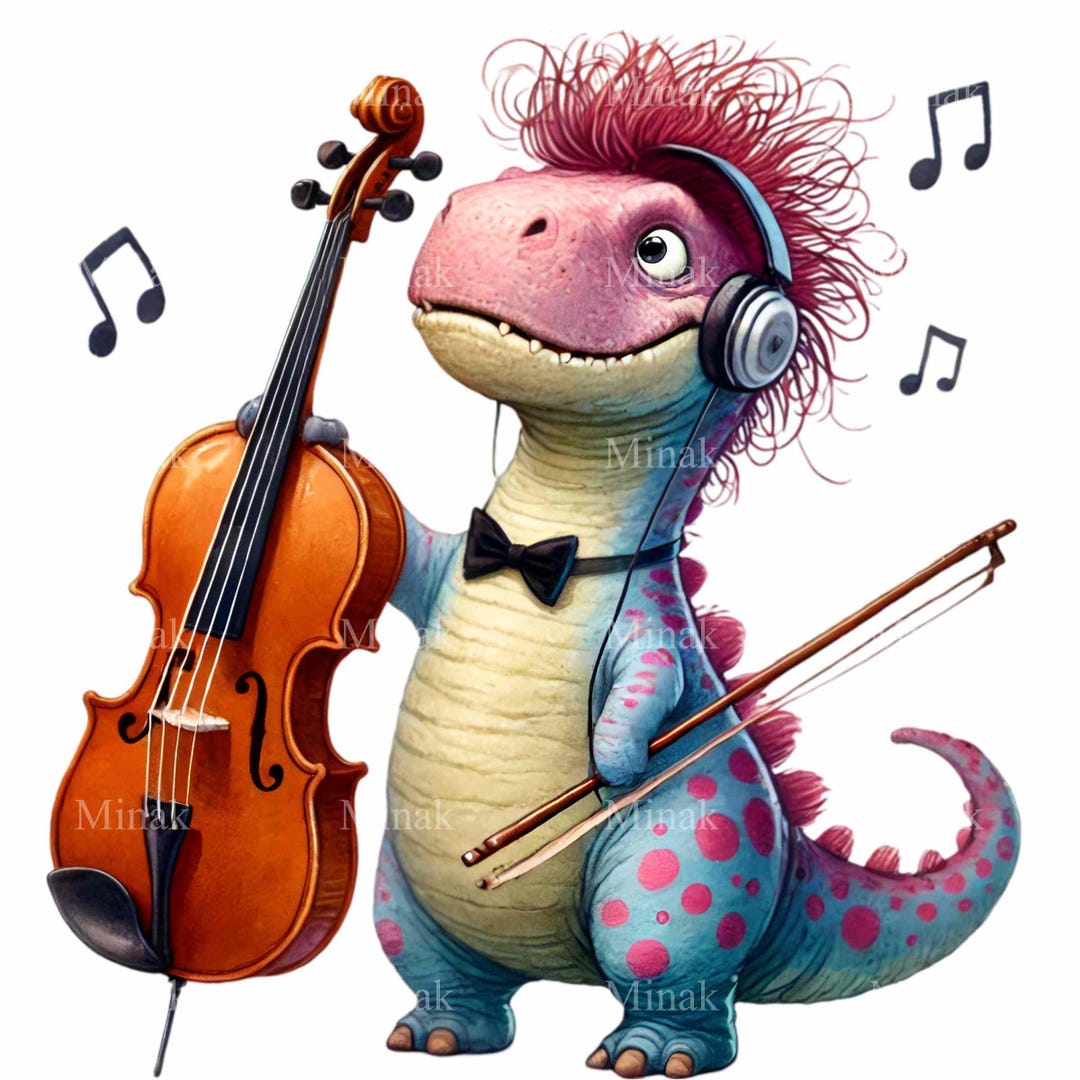 10 Dinosaur Playing Cello PNG Clipart - Cute Green Dino Musician With Wild Hair - Fun Music ...