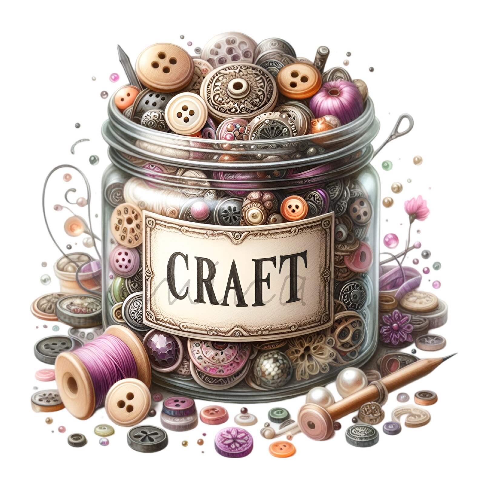 14 Craft Jar PNG Clipart With Colorful Buttons, Pearls, Thread, and ...