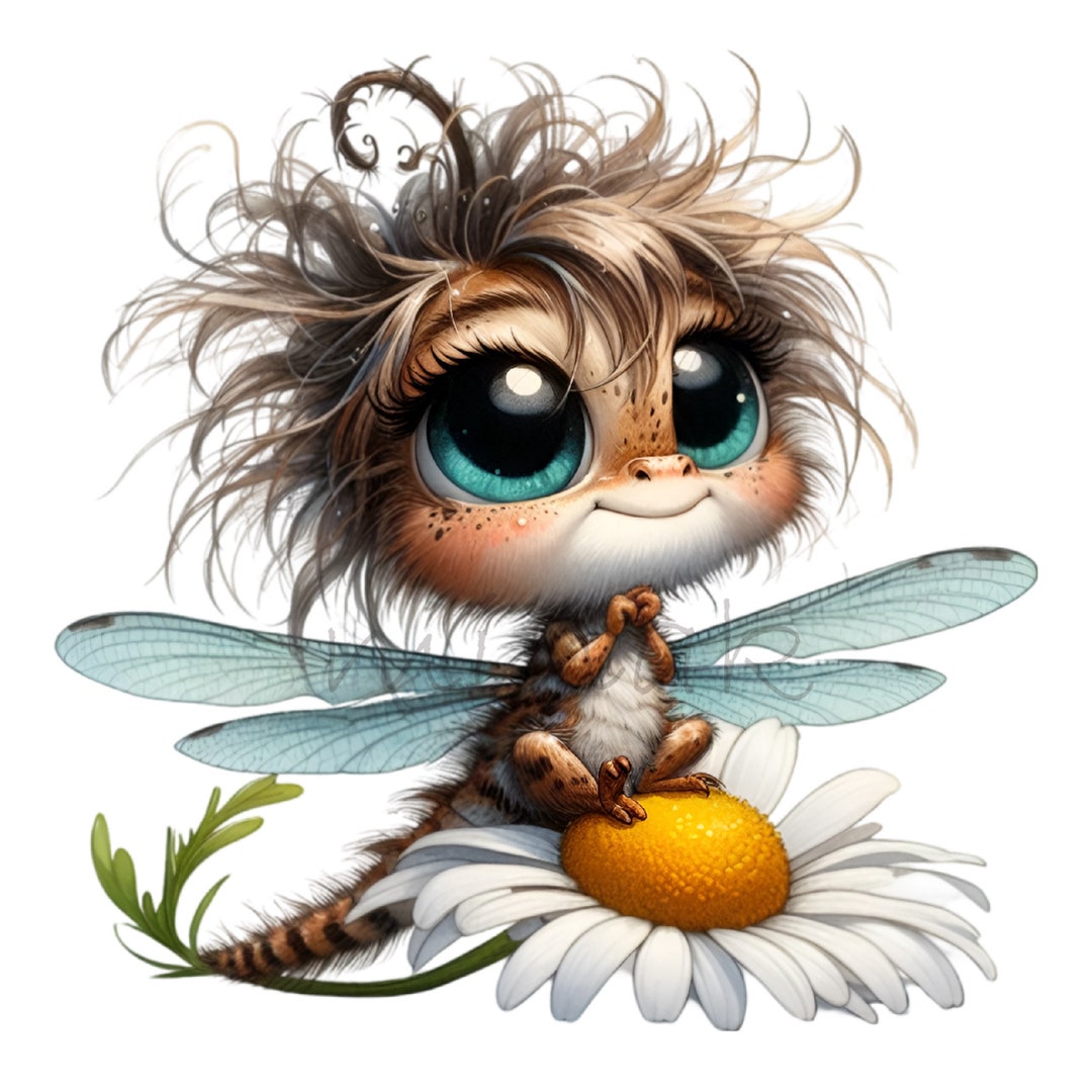 Cute Furry Dragonfly Insect on Daisy Digital Clipart 14 PNG - Adorable ...