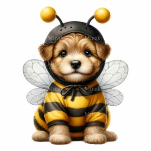 10 PNG Cute Puppy in Bee Costume Clipart - Adorable Bumblebee Dog PNG ...