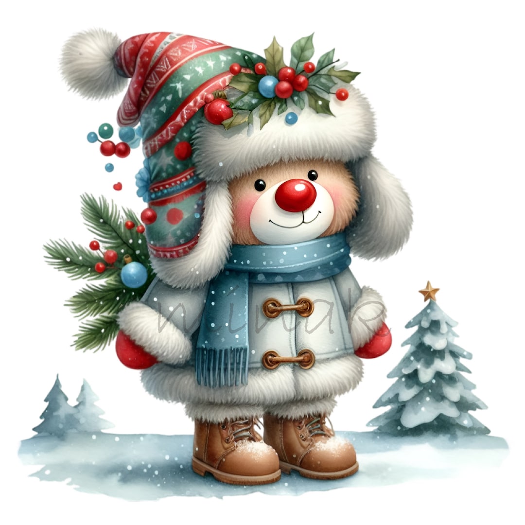 Bear Clipart in Winter Attire With Holiday Decorations 15 Cute and ...