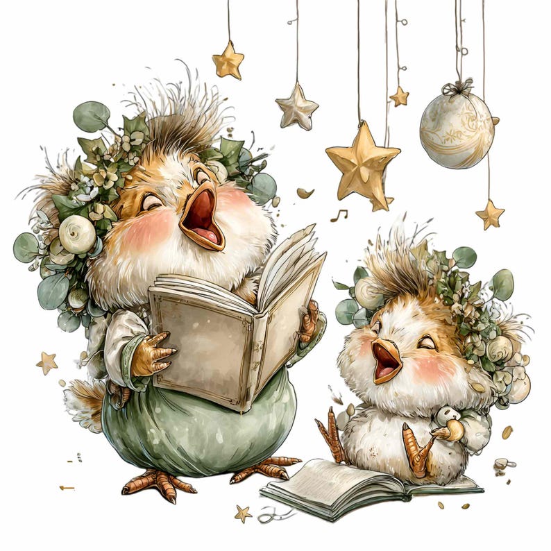 15 PNG Caroling Chicks Clipart – Christmas Birds PNG – Cute Singing ...