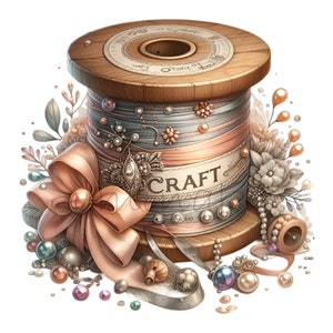 Craft Supplies, Spool Treads and Ribbons, 15 PNG Craft Room Cartoon ...
