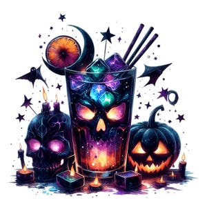 Witch's Brew Halloween Cocktail Watercolor Clipart 10 Spooky Drink Art ...