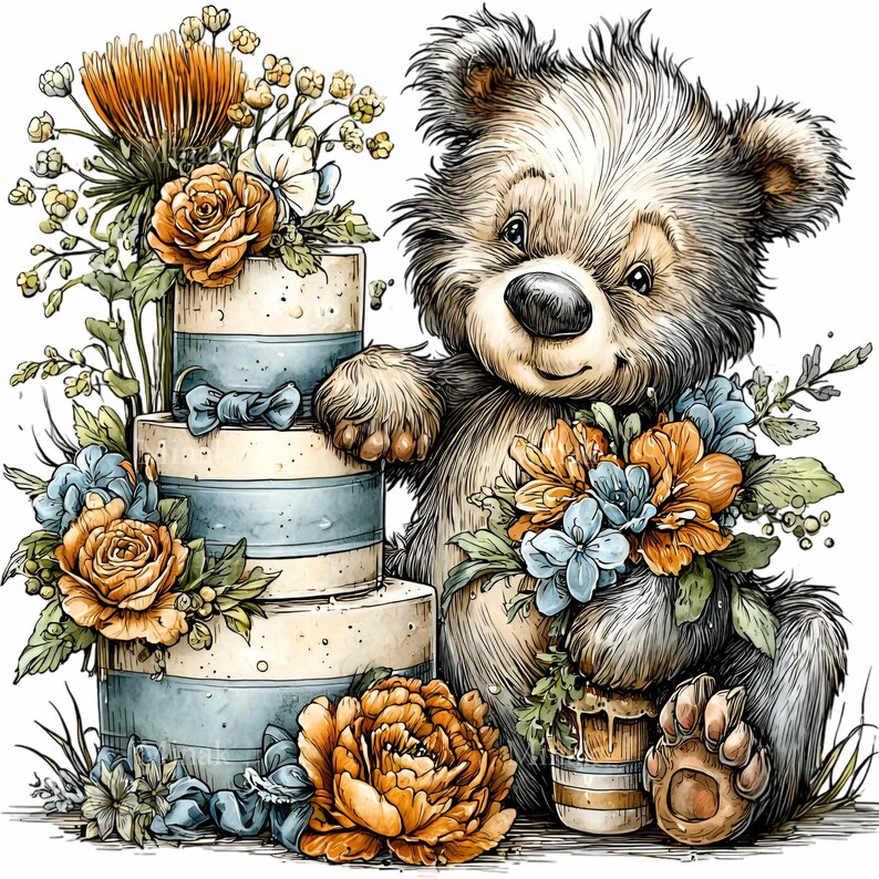 10 PNG Birthday Bear Clipart – Cute Animal PNG Illustration – Digital ...
