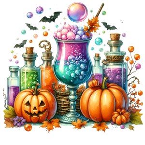 12 PNG Colorful Potion Clipart – Halloween PNG – Bright Magic Drink Art ...