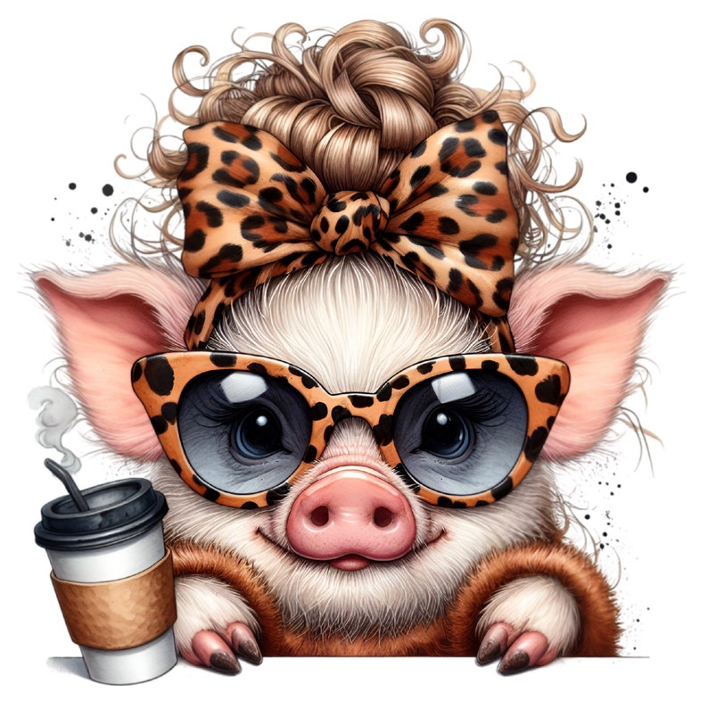 Pig Clipart PNG, Coffee Clip Art, 10 Watercolor Cute Piglet Farm Animal ...