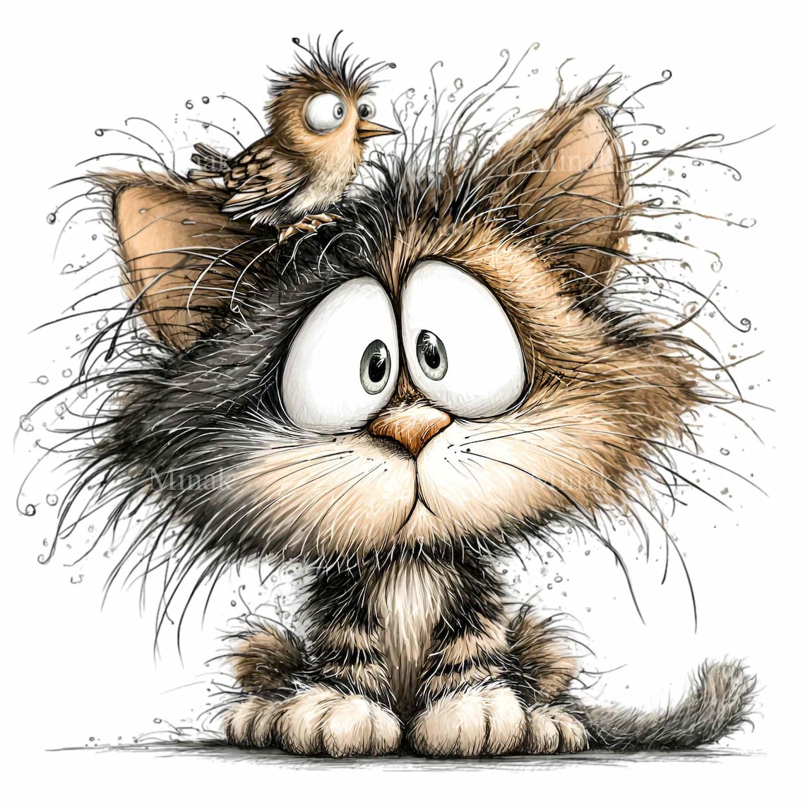15 PNG Funny Cat Clipart – Cute Scruffy Cat PNG With Bird – Humorous ...