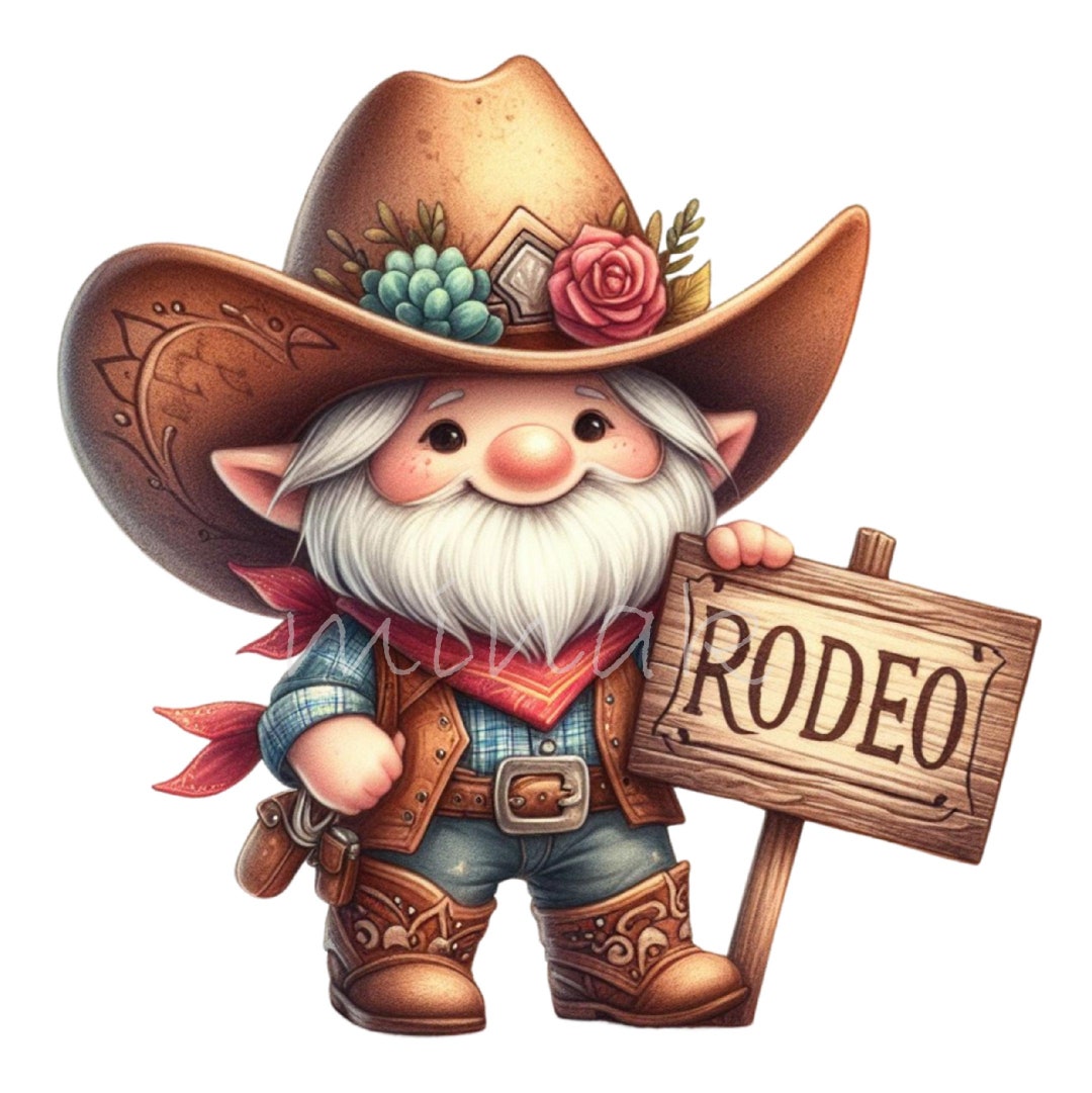 Rodeo Clipart, Gnome Clip Art, 12 PNG Western Cowboy Printable, Digital ...