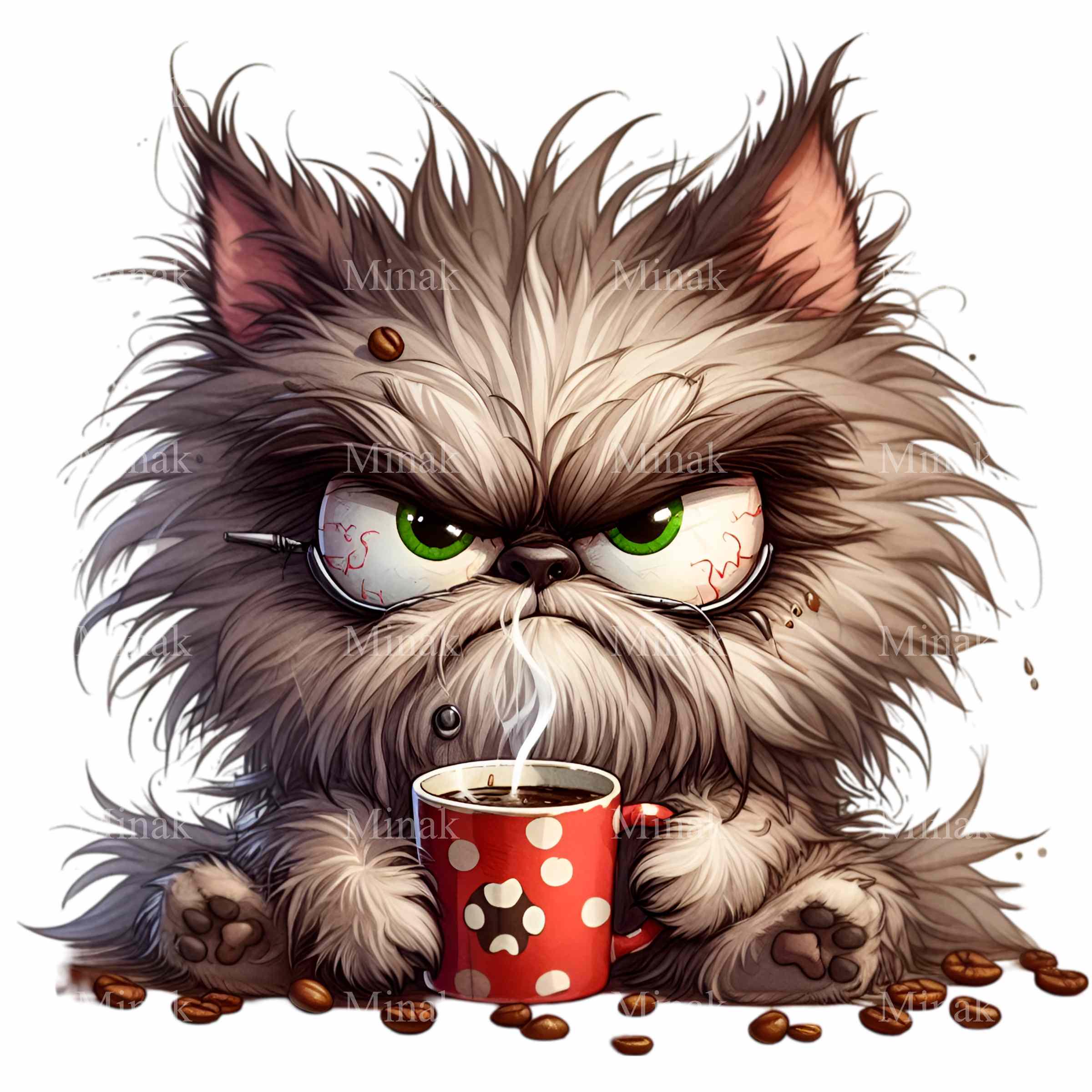 10 Grumpy Dog With Coffee PNG Clipart, Tired Pup in Pajamas Holding Mug ...