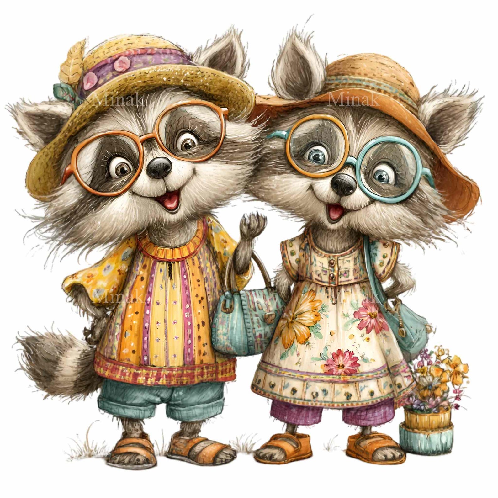 15 PNG Raccoon Friends Clipart – Cute Watercolor PNG – Spring Animal ...