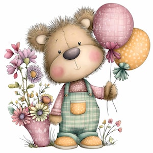 16 PNG Birthday Bear Clipart – Cute Bear PNG for Nursery Wall Art, Baby ...