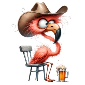10 Cowboy Flamingo PNG – Funny Western Bird Drinking Beer – Retro Bar ...