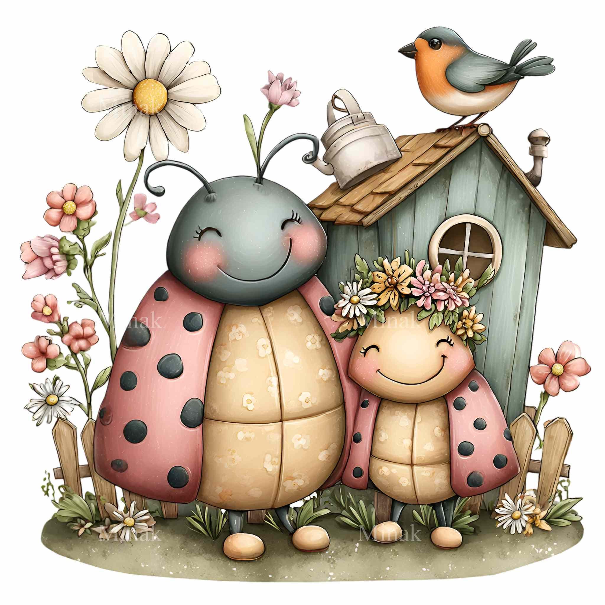 16 PNG Ladybug Clipart – Spring Garden Bug PNG With Flowers and ...