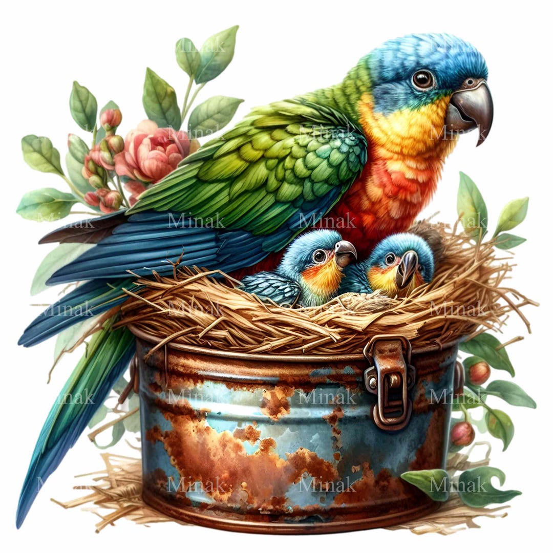 10 Parrot Family PNG Clipart - Colorful Parrot With Baby Birds in ...