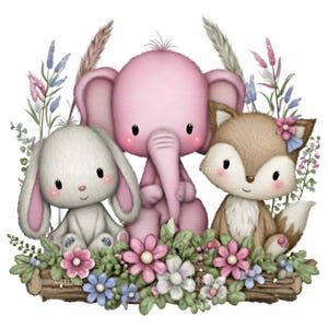 16 PNG Baby Animal Nursery Clipart, Bunny Elephant Fox Illustration ...