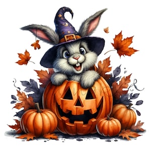 Cute Halloween Bunny in Pumpkin Clipart 14 Witch Hat, Jack-o'lantern ...