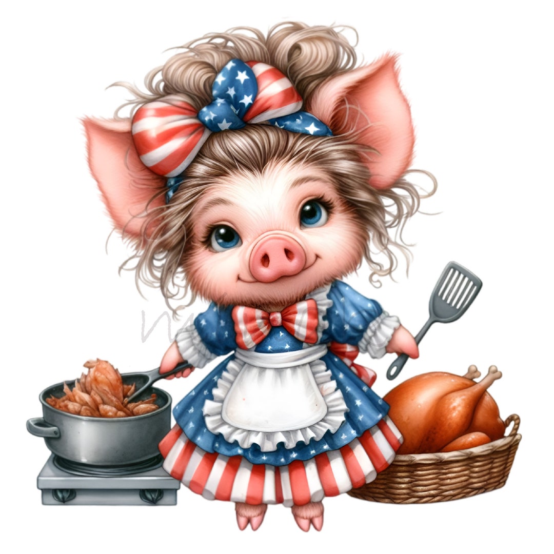 12 Patriotic Pig Clipart PNG, Adorable Stars & Stripes Cooking Pig ...