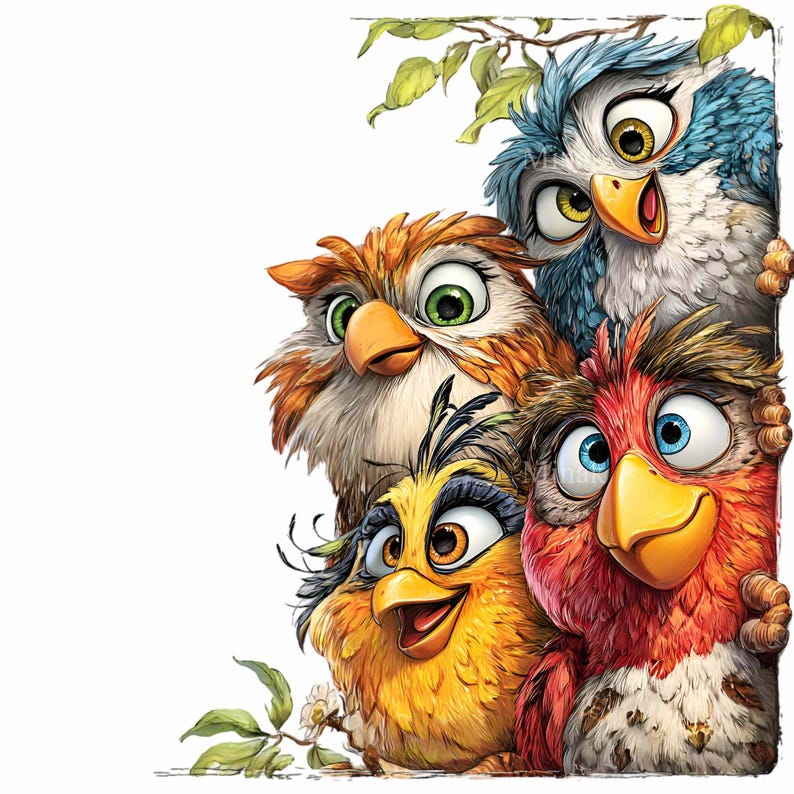 15 PNG Peeking Birds Clipart – Funny Bird PNG – Colorful Cartoon ...