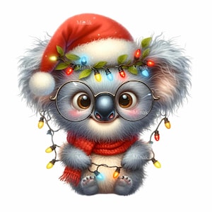 14 Funny Christmas Koala PNG Clipart With Glasses, Santa Hat and Lights ...