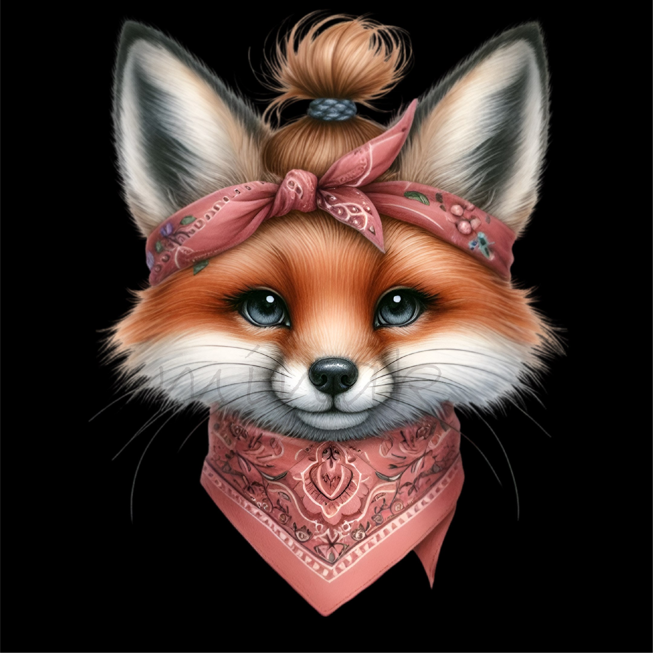 10 PNG Baby Fox Bandana, Woodland Animal Sublimation, Messy Bun Fox ...