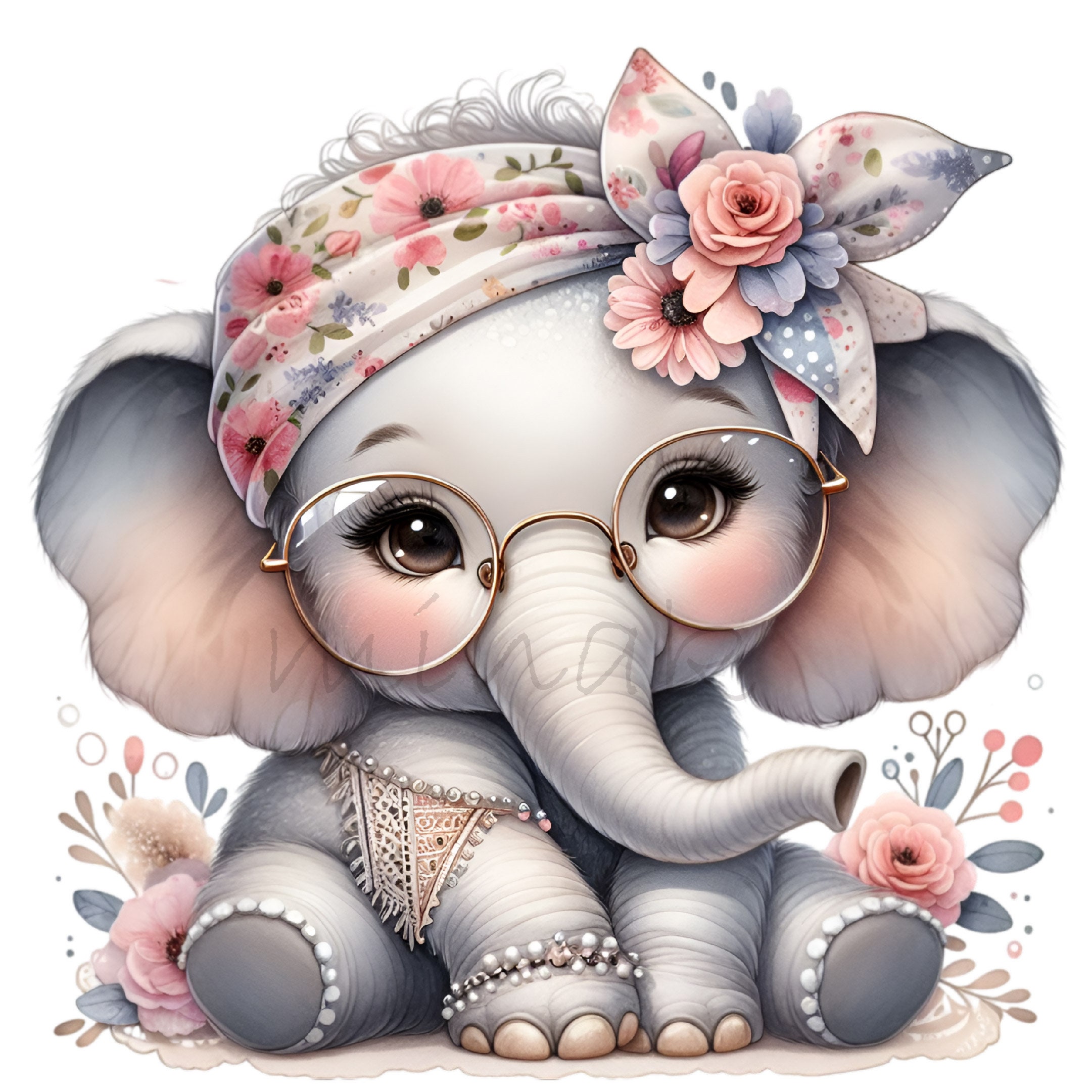 15 PNG Elephant Clipart PNG – Baby Girl Elephant With Glasses and ...