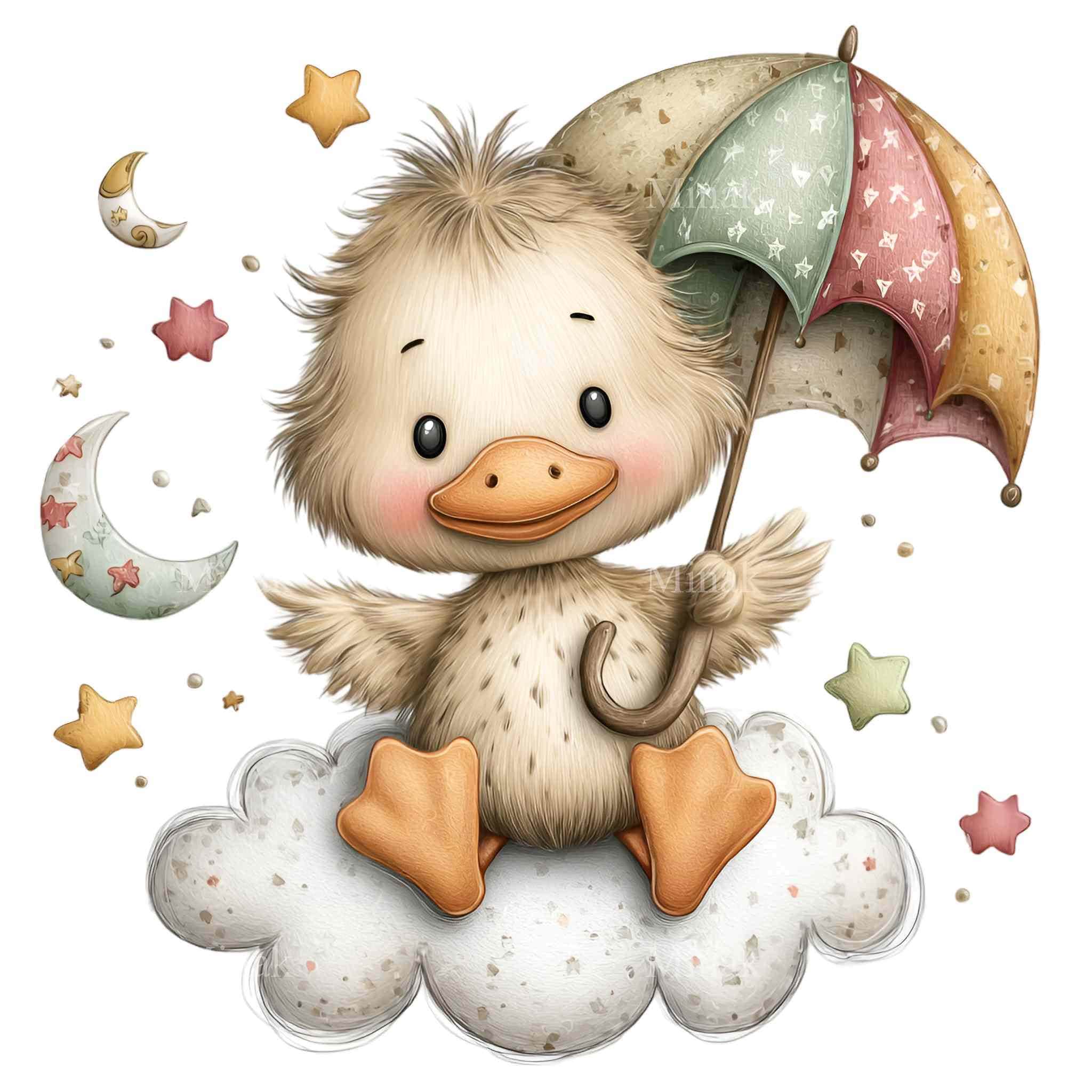 16 PNG Duck With Umbrella Clipart – Cute Baby Duckling With Stars and ...