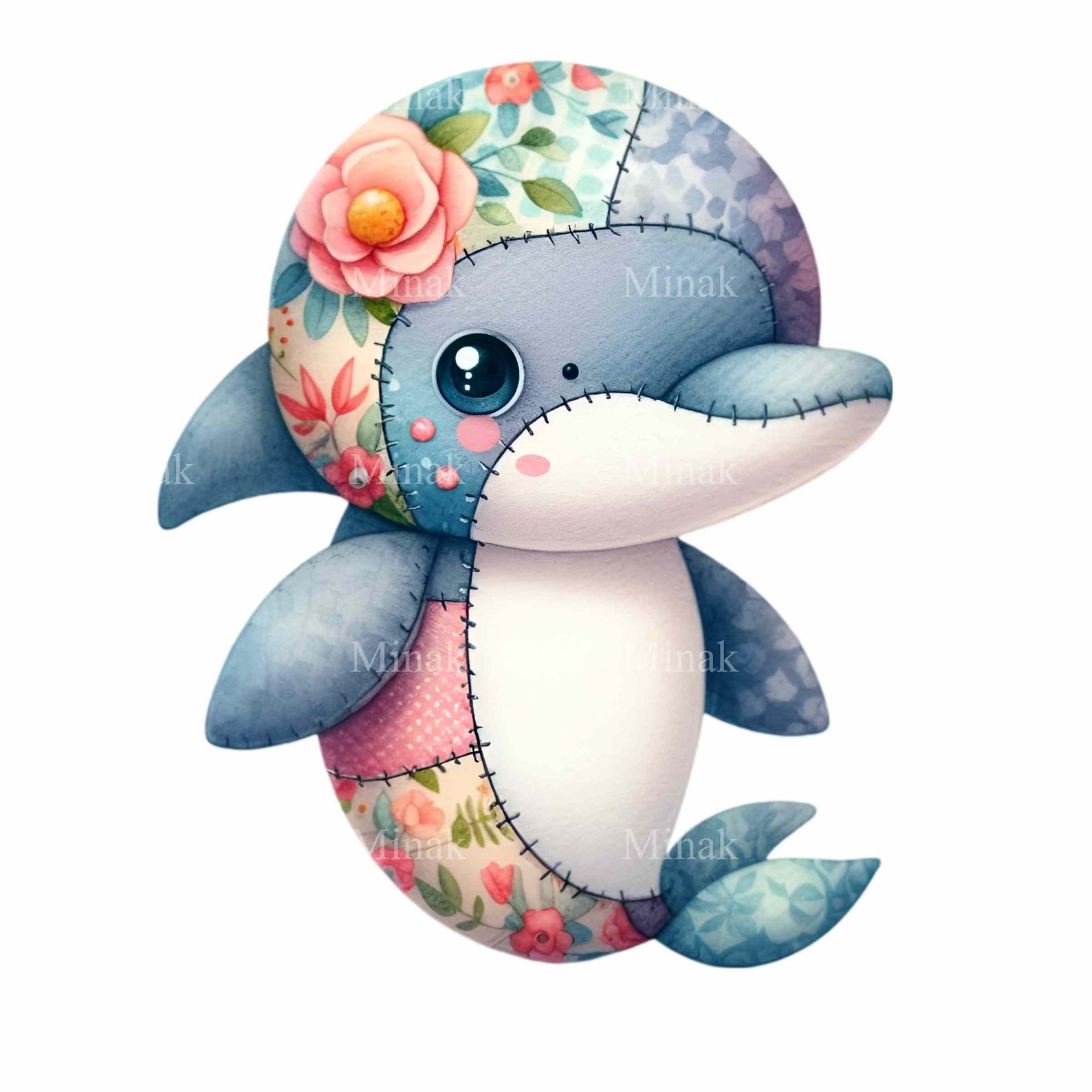 12 Patchwork Dolphin PNG Clipart, Cute Floral Dolphin With Buttons and ...