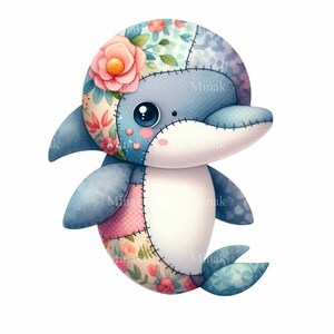 12 Patchwork Dolphin PNG Clipart, Cute Floral Dolphin With Buttons and ...