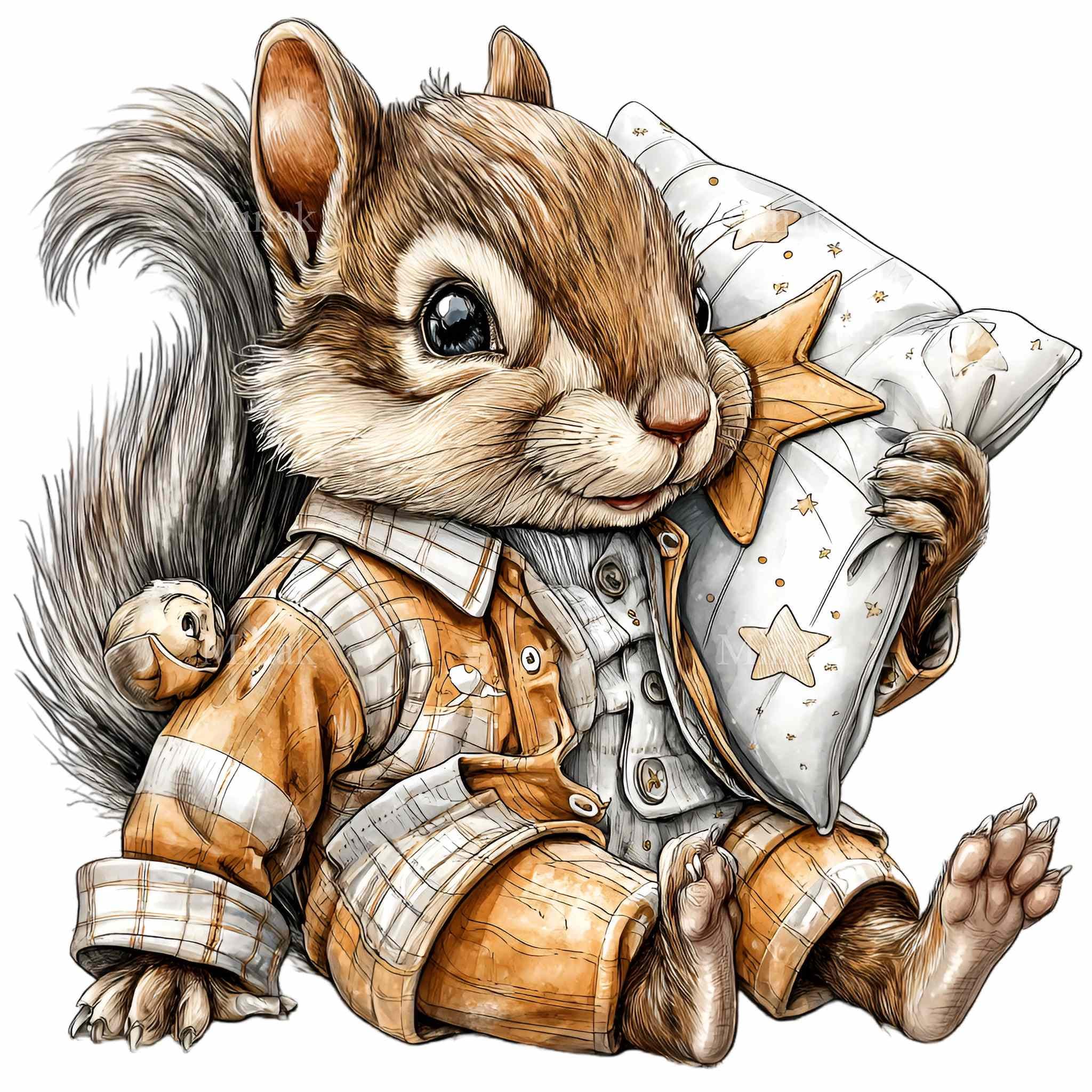 10 PNG Clipart écureuil endormi, pyjama animaux graphiques, art ...