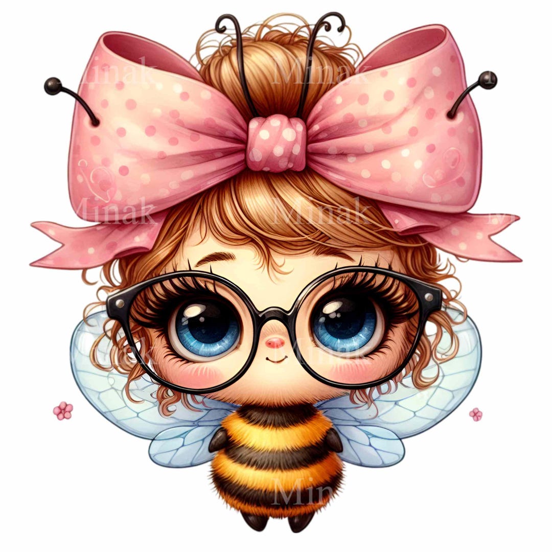 Adorable Bee Girl Clipart - 10 Cute Bee With Glasses and Pink Bow ...