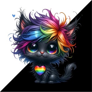12 Rainbow Cat Clipart PNG, Cute Kitten With Heart, Pride Cat ...