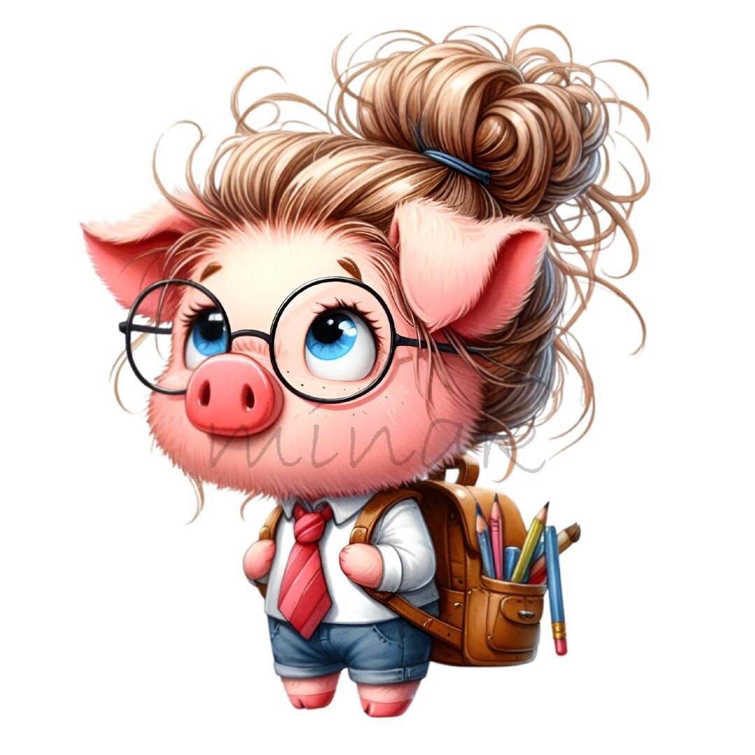 12 Teacher Pig Clipart PNG, Cute Smart Pig With Glasses Digital ...