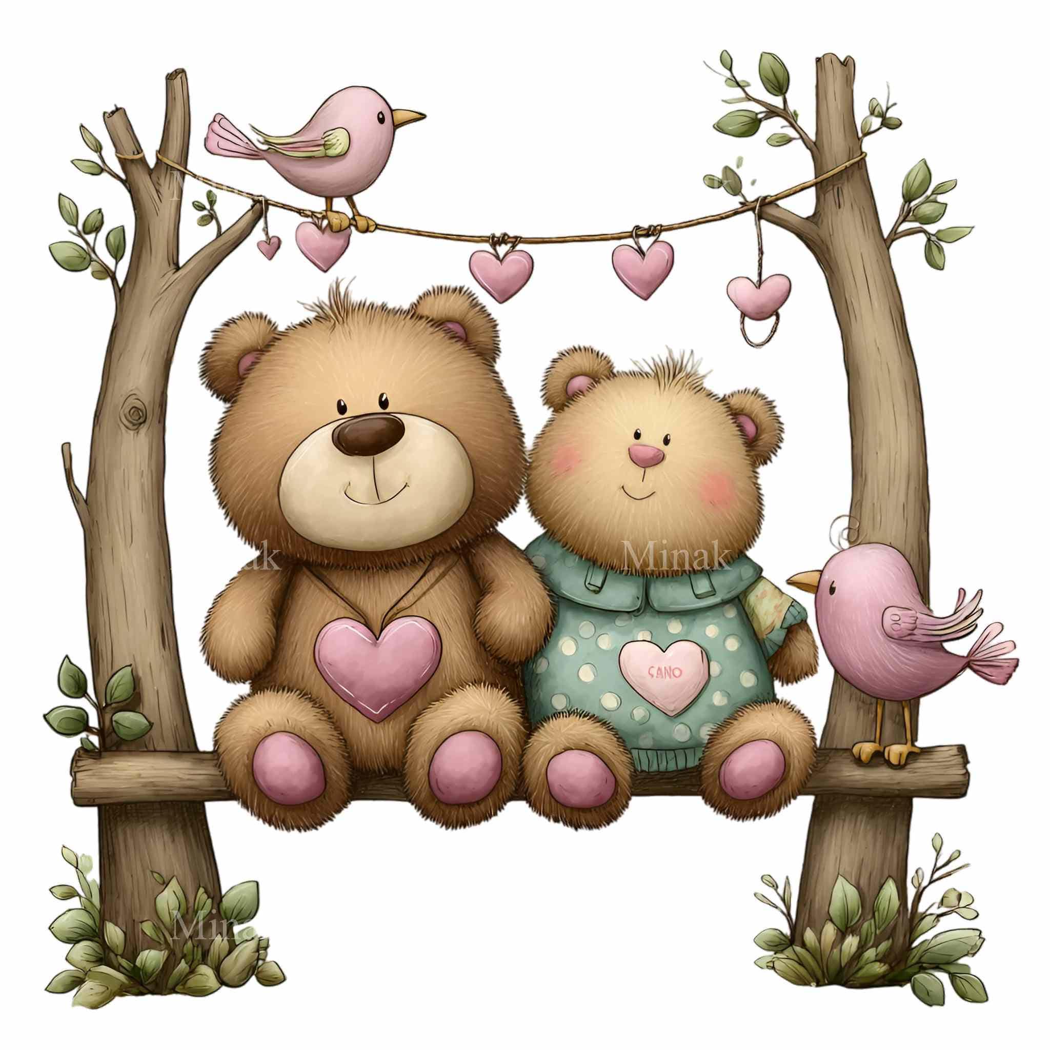 16 PNG Valentine Bears Clipart – Bears Couple on Swing – Baby Girl ...