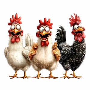 12 Funny Chickens Group PNG Clipart - Quirky Cartoon Farm Animals for ...