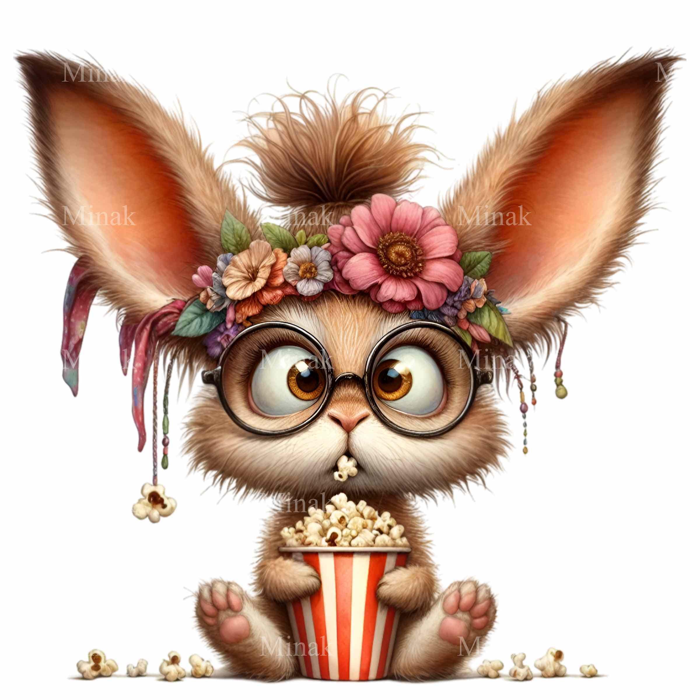 12 PNG Movie Bunny Popcorn Clipart, Nerdy Rabbit Sublimation Theater ...