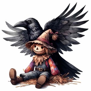 11 PNG Raven Scarecrow PNG – Halloween Clipart – Spooky Fall Crow Art ...