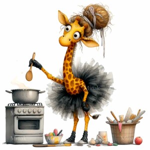 14 Cooking Giraffe in Tutu Clipart. Adorable Kitchen Giraffe PNG ...