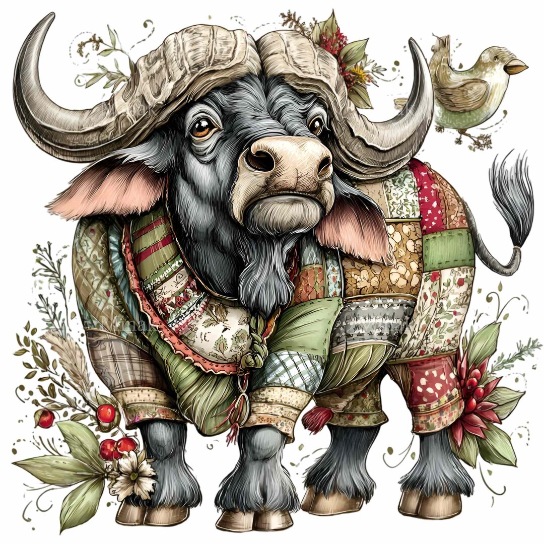14 PNG Buffalo Clipart – Folk Art Patchwork Animal Illustration for ...