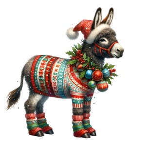 Festive Christmas Donkey Clipart - 12 Adorable Donkey in Holiday ...