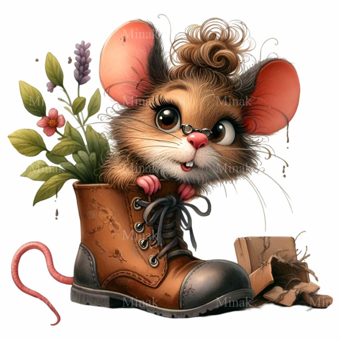 12 PNG Mouse in Boot Clipart, Garden Floral Illustration - Etsy