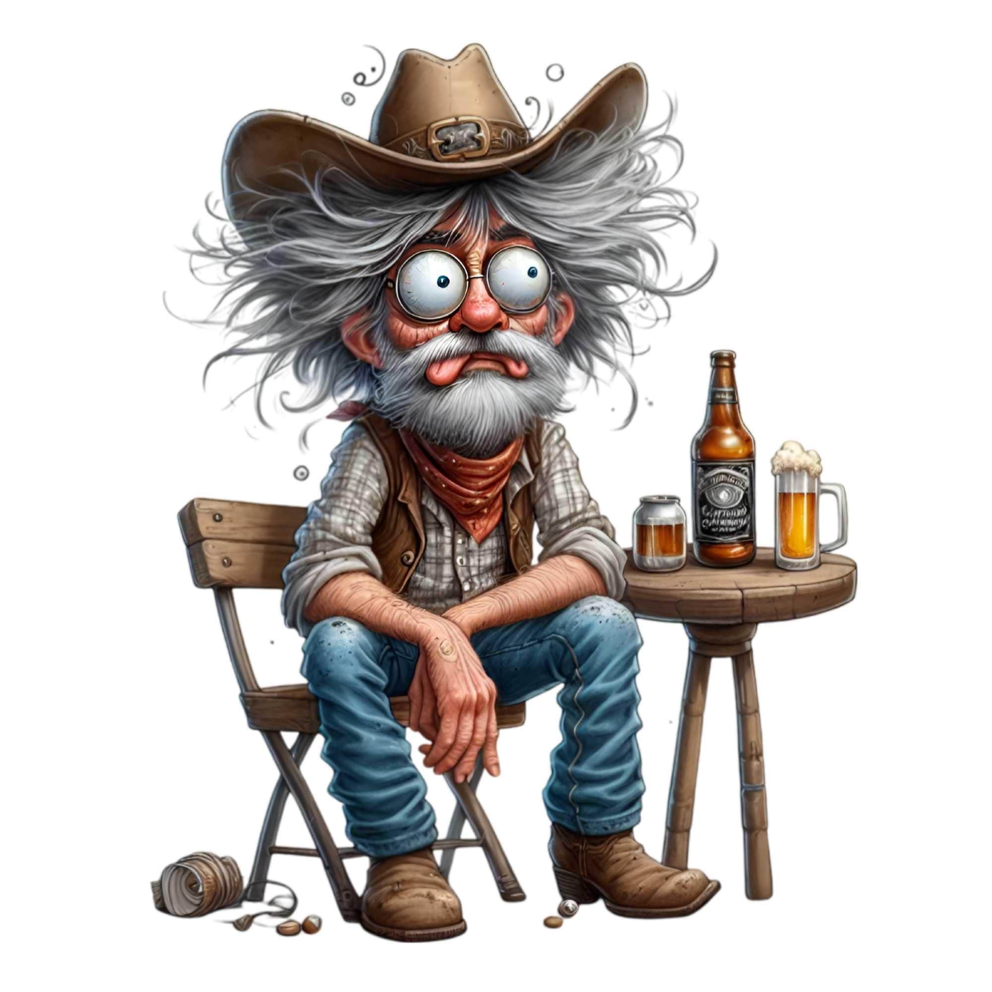 12 PNG Old Cowboy Clipart – Funny Western Grandpa Illustration, Beer ...
