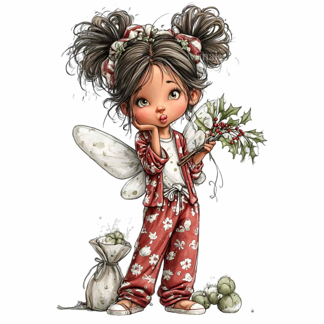 16 PNG Christmas Fairy Clipart – Cute Pajama Girl Illustration ...