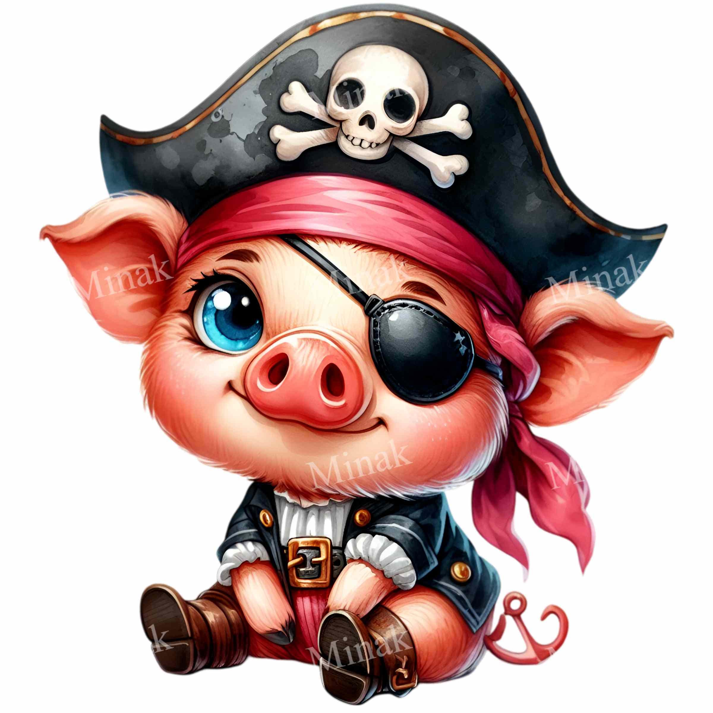 12 PNG Pirate Pig Clipart – Party Piglet Illustration, Cartoon Animal ...