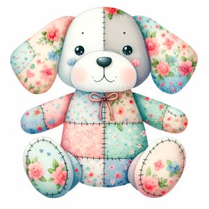 Patchwork Puppy PNG Clipart | 14 Cute Quilted Dog Illustration | Floral ...