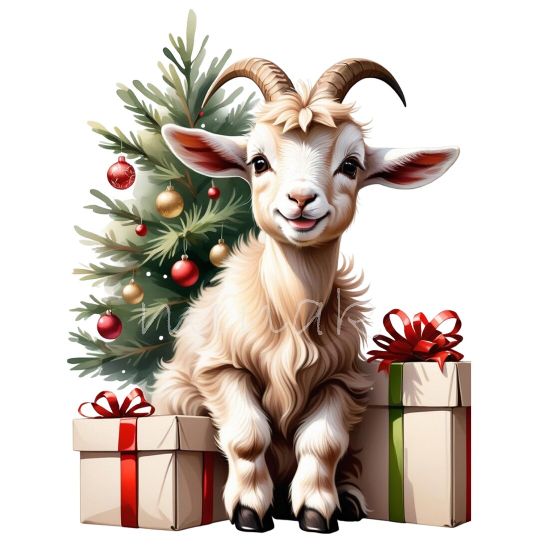 Goat Clipart Bundle, 15 PNG Watercolor Christmas Goat Farm Clip Art ...