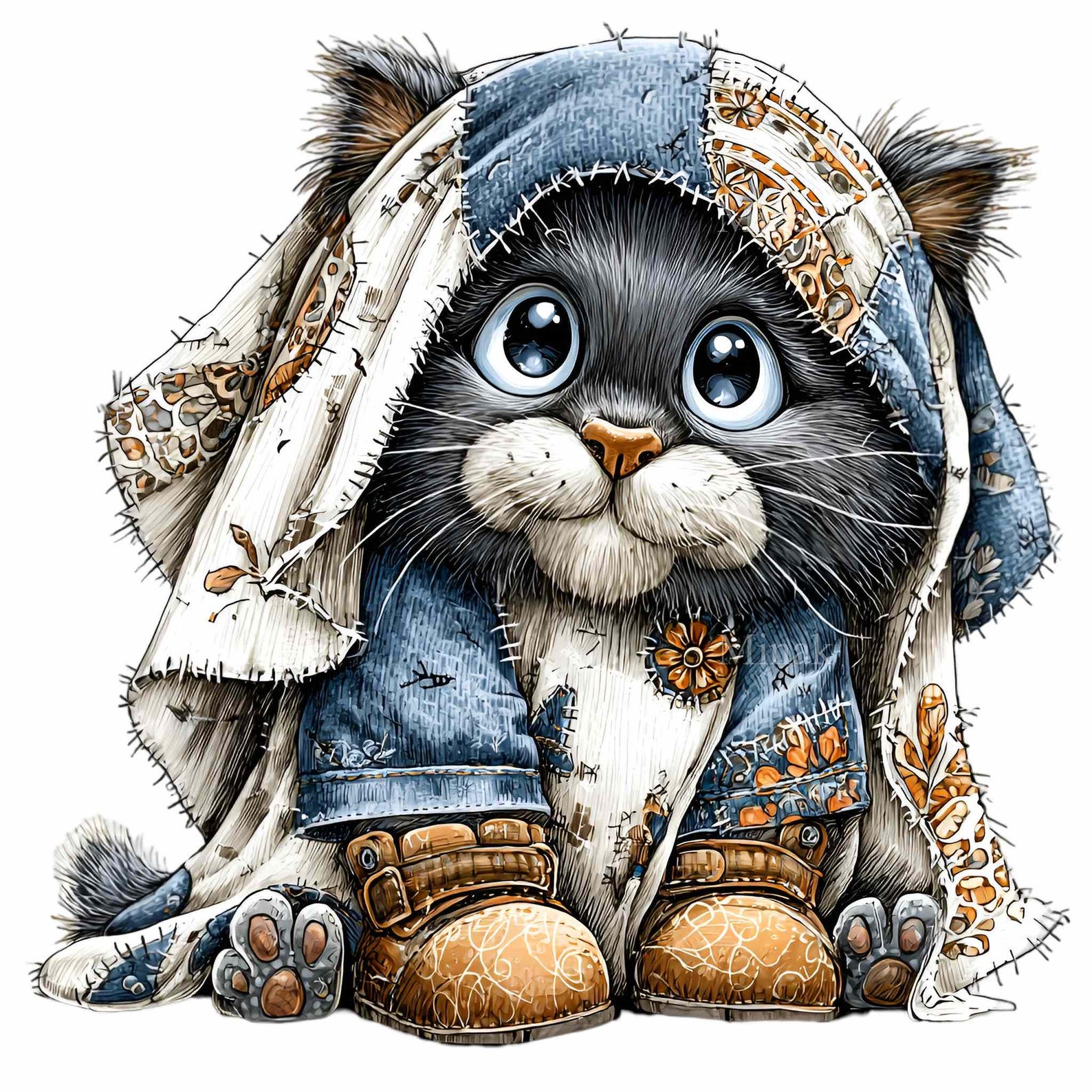 15 PNG Patchwork Cat Clipart - Cute Kitten PNG Illustration - Rustic ...