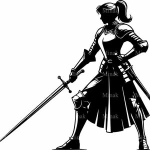 6 SVG Female Knight SVG Cut File – Woman Warrior With Sword and Shield ...