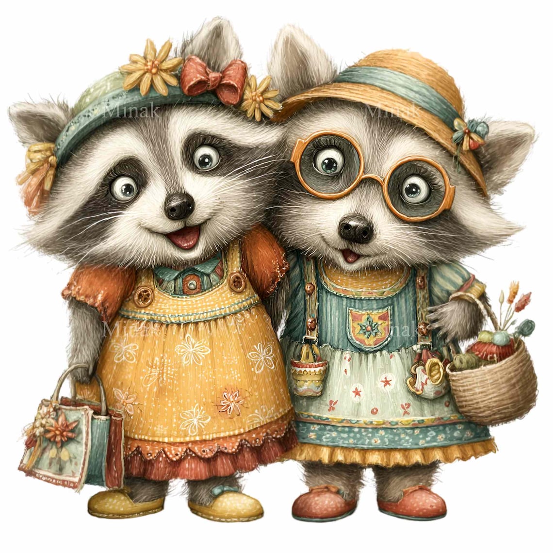 15 PNG Raccoon Friends Clipart – Cute Watercolor PNG – Spring Animal ...